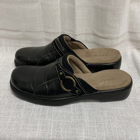 Array | Shoes | Array Lyric Leather Black Womens Clogs Mules With Gold ...